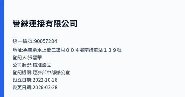 譽錸連接有限公司的照片-統編 90057284(嘉義縣) 公司登記資料與營業項目詳細圖表