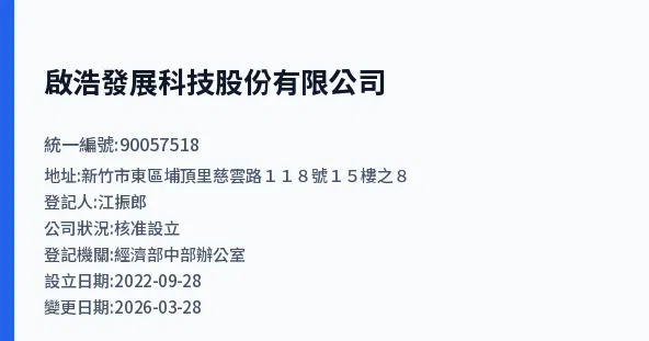啟浩發展科技股份有限公司的照片-統編 90057518(新竹市) 公司登記資料與營業項目詳細圖表