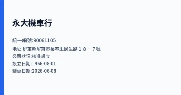 永大機車行的照片-統編 90061105(屏東縣) 公司登記資料與營業項目詳細圖表