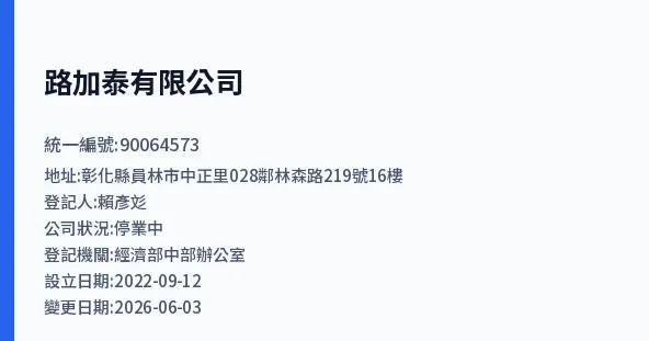 路加泰有限公司的照片-統編 90064573(彰化縣) 公司登記資料與營業項目詳細圖表