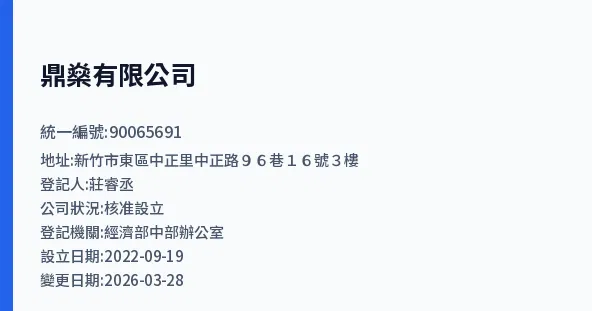 鼎燊有限公司的照片-統編 90065691(新竹市) 公司登記資料與營業項目詳細圖表