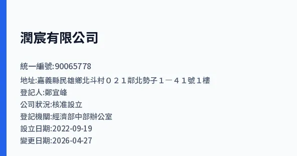 潤宸有限公司的照片-統編 90065778(嘉義縣) 公司登記資料與營業項目詳細圖表