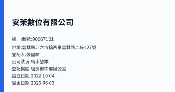 安茉數位有限公司的照片-統編 90067121(雲林縣) 公司登記資料與營業項目詳細圖表