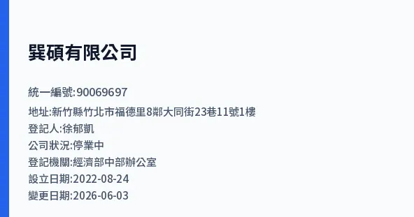 巽碩有限公司的照片-統編 90069697(新竹縣) 公司登記資料與營業項目詳細圖表