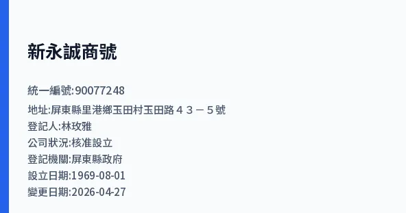 新永誠商號的照片-統編 90077248(屏東縣) 公司登記資料與營業項目詳細圖表