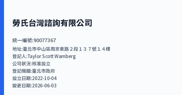 勞氏台灣諮詢有限公司的照片-統編 90077367(臺北市) 公司登記資料與營業項目詳細圖表