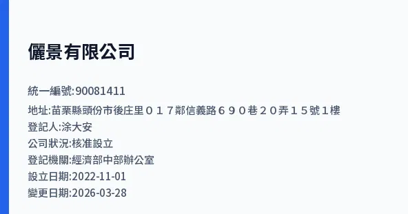 儷景有限公司的照片-統編 90081411(苗栗縣) 公司登記資料與營業項目詳細圖表