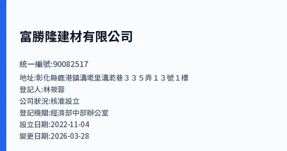 富勝隆建材有限公司的照片-統編 90082517(彰化縣) 公司登記資料與營業項目詳細圖表