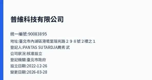 普維科技有限公司的照片-統編 90083895(臺北市) 公司登記資料與營業項目詳細圖表