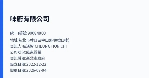 味廚有限公司的照片-統編 90084803(新北市) 公司登記資料與營業項目詳細圖表