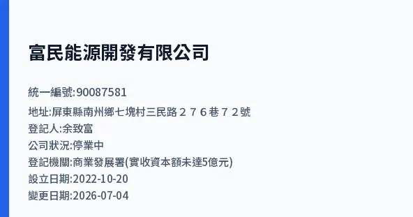 富民能源開發有限公司的照片-統編 90087581(屏東縣) 公司登記資料與營業項目詳細圖表