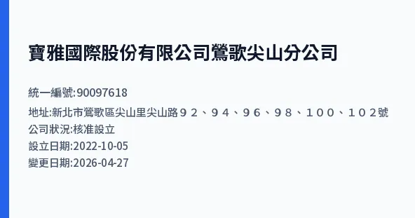寶雅國際股份有限公司鶯歌尖山分公司的照片-統編 90097618(新北市) 公司登記資料與營業項目詳細圖表