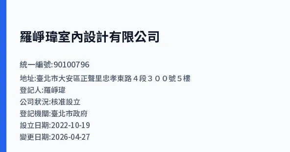 羅崢瑋室內設計有限公司的照片-統編 90100796(臺北市) 公司登記資料與營業項目詳細圖表