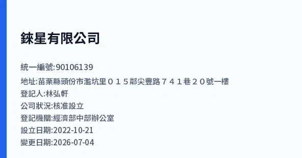錸星有限公司的照片-統編 90106139(苗栗縣) 公司登記資料與營業項目詳細圖表
