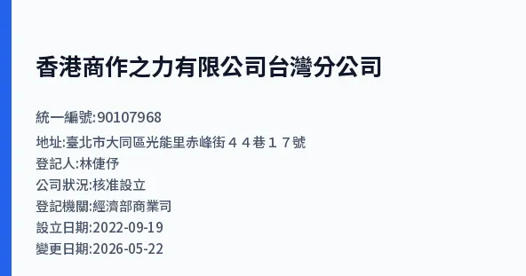 香港商作之力有限公司台灣分公司的照片-統編 90107968(臺北市) 公司登記資料與營業項目詳細圖表