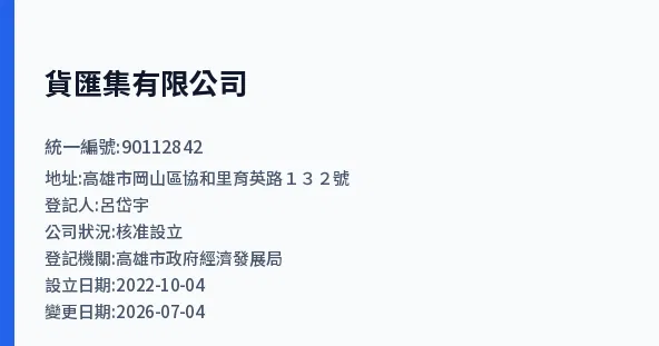 貨匯集有限公司的照片-統編 90112842(高雄市) 公司登記資料與營業項目詳細圖表