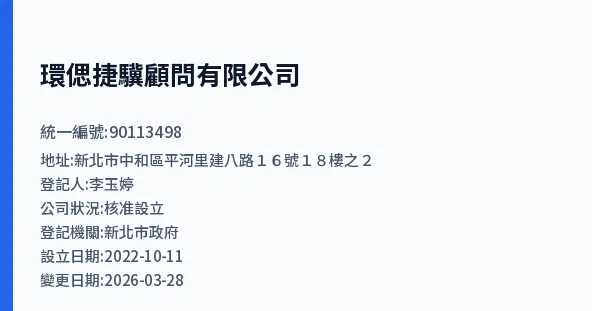 環偲捷驥顧問有限公司的照片-統編 90113498(新北市) 公司登記資料與營業項目詳細圖表