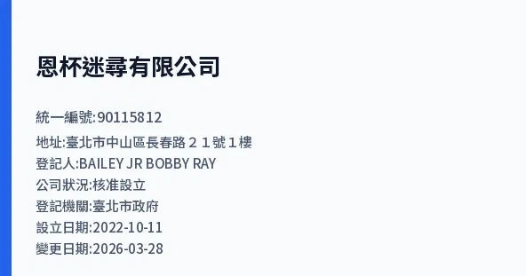 恩杯迷尋有限公司的照片-統編 90115812(臺北市) 公司登記資料與營業項目詳細圖表