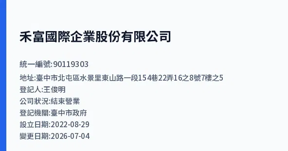 禾富國際企業股份有限公司的照片-統編 90119303(臺中市) 公司登記資料與營業項目詳細圖表