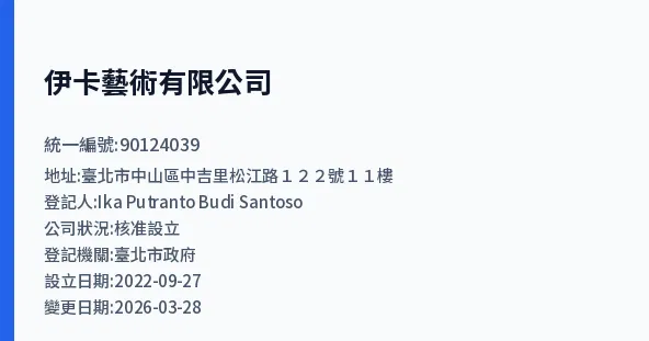 伊卡藝術有限公司的照片-統編 90124039(臺北市) 公司登記資料與營業項目詳細圖表