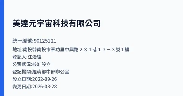 美達元宇宙科技有限公司的照片-統編 90125121(南投縣) 公司登記資料與營業項目詳細圖表