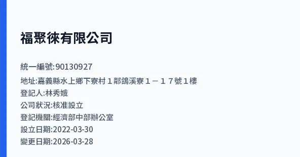 福聚徠有限公司的照片-統編 90130927(嘉義縣) 公司登記資料與營業項目詳細圖表