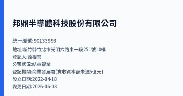 邦鼎半導體科技股份有限公司的照片-統編 90133993(新竹縣) 公司登記資料與營業項目詳細圖表
