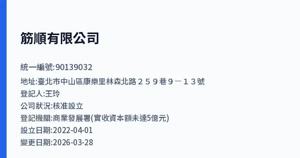 筋順有限公司的照片-統編 90139032(臺北市) 公司登記資料與營業項目詳細圖表