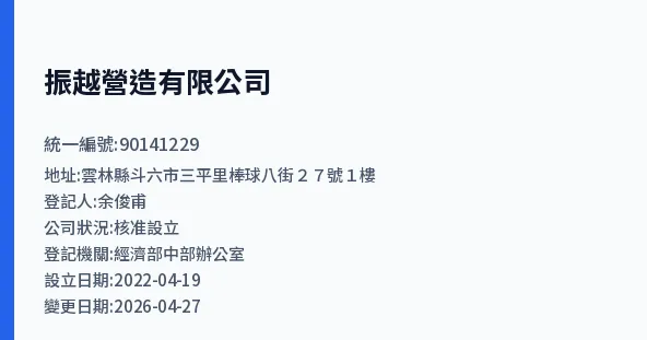 振越營造有限公司的照片-統編 90141229(雲林縣) 公司登記資料與營業項目詳細圖表