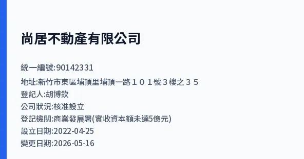 尚居不動產有限公司的照片-統編 90142331(新竹市) 公司登記資料與營業項目詳細圖表
