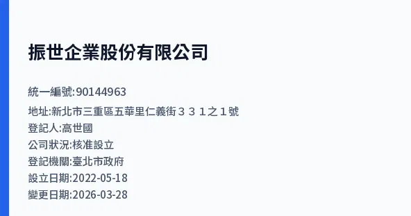 振世企業股份有限公司的照片-統編 90144963(新北市) 公司登記資料與營業項目詳細圖表