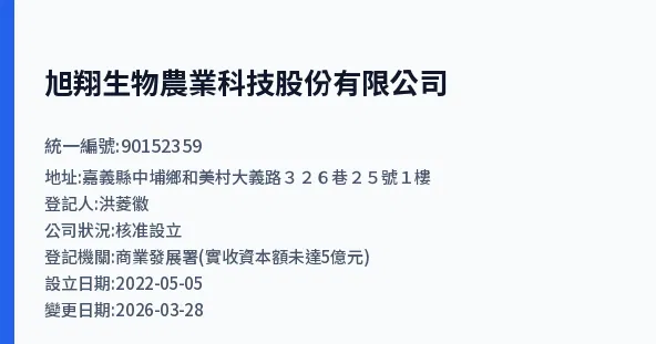 旭翔生物農業科技股份有限公司的照片-統編 90152359(嘉義縣) 公司登記資料與營業項目詳細圖表