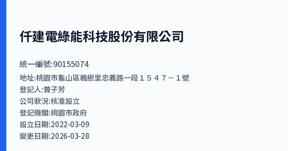仟建電綠能科技股份有限公司的照片-統編 90155074(桃園市) 公司登記資料與營業項目詳細圖表