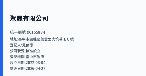 聚晟有限公司的照片-統編 90155834(臺中市) 公司登記資料與營業項目詳細圖表