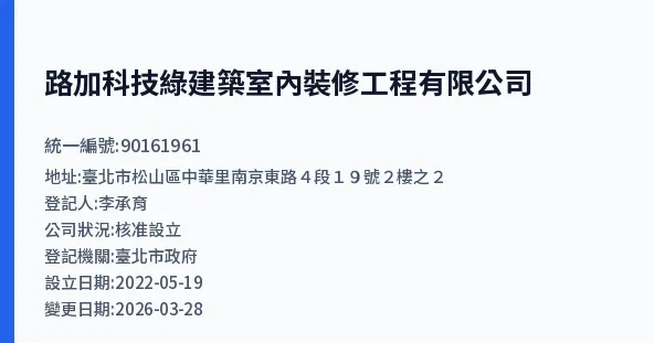 路加科技綠建築室內裝修工程有限公司的照片-統編 90161961(臺北市) 公司登記資料與營業項目詳細圖表