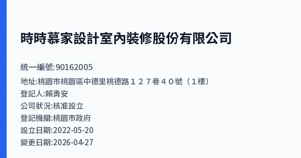 時時慕家設計室內裝修股份有限公司的照片-統編 90162005(桃園市) 公司登記資料與營業項目詳細圖表