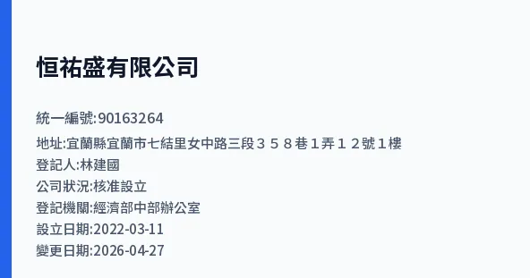 恒祐盛有限公司的照片-統編 90163264(宜蘭縣) 公司登記資料與營業項目詳細圖表