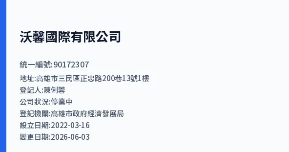 沃馨國際有限公司的照片-統編 90172307(高雄市) 公司登記資料與營業項目詳細圖表