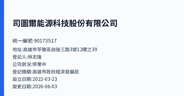 司圖爾能源科技股份有限公司的照片-統編 90173517(高雄市) 公司登記資料與營業項目詳細圖表