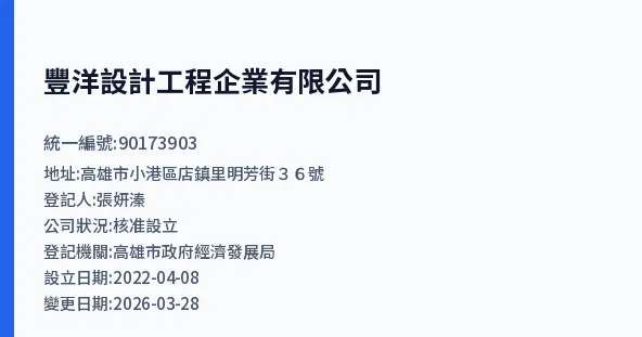 豐洋設計工程企業有限公司的照片-統編 90173903(高雄市) 公司登記資料與營業項目詳細圖表