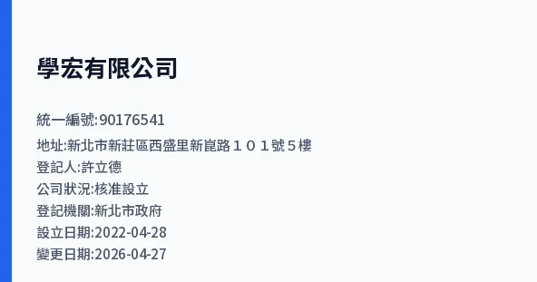學宏有限公司的照片-統編 90176541(新北市) 公司登記資料與營業項目詳細圖表