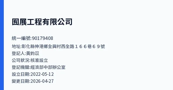 囿展工程有限公司的照片-統編 90179408(彰化縣) 公司登記資料與營業項目詳細圖表