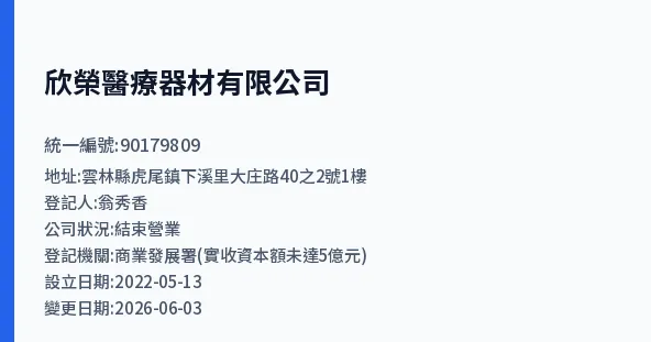 欣榮醫療器材有限公司的照片-統編 90179809(雲林縣) 公司登記資料與營業項目詳細圖表
