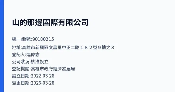 山的那邊國際有限公司的照片-統編 90180215(高雄市) 公司登記資料與營業項目詳細圖表