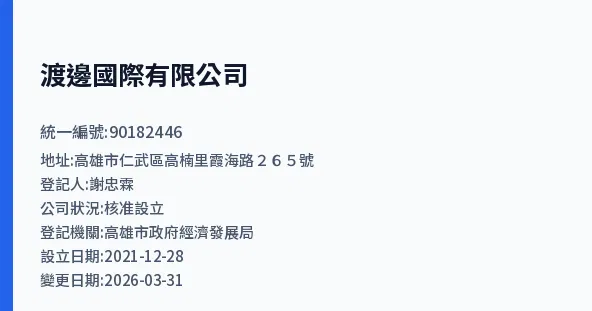 渡邊國際有限公司的照片-統編 90182446(高雄市) 公司登記資料與營業項目詳細圖表