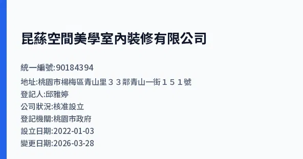 昆蕬空間美學室內裝修有限公司的照片-統編 90184394(桃園市) 公司登記資料與營業項目詳細圖表