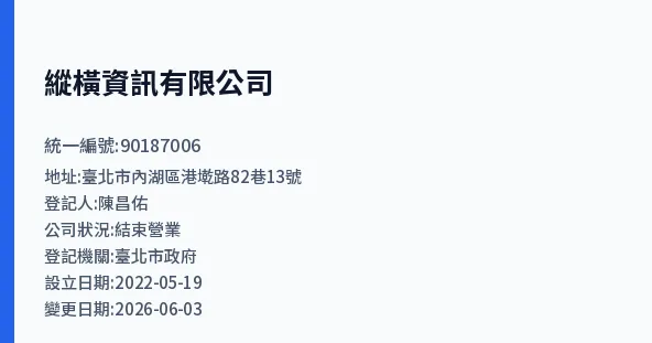 縱橫資訊有限公司的照片-統編 90187006(臺北市) 公司登記資料與營業項目詳細圖表
