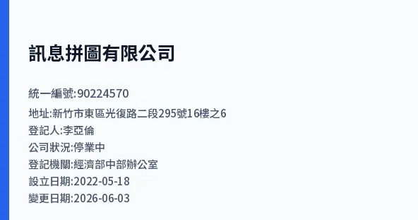 訊息拼圖有限公司的照片-統編 90224570(新竹市) 公司登記資料與營業項目詳細圖表