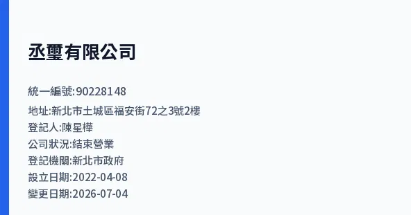 丞璽有限公司的照片-統編 90228148(新北市) 公司登記資料與營業項目詳細圖表