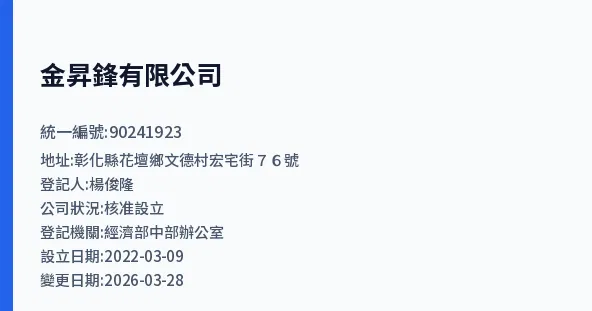 金昇鋒有限公司的照片-統編 90241923(彰化縣) 公司登記資料與營業項目詳細圖表